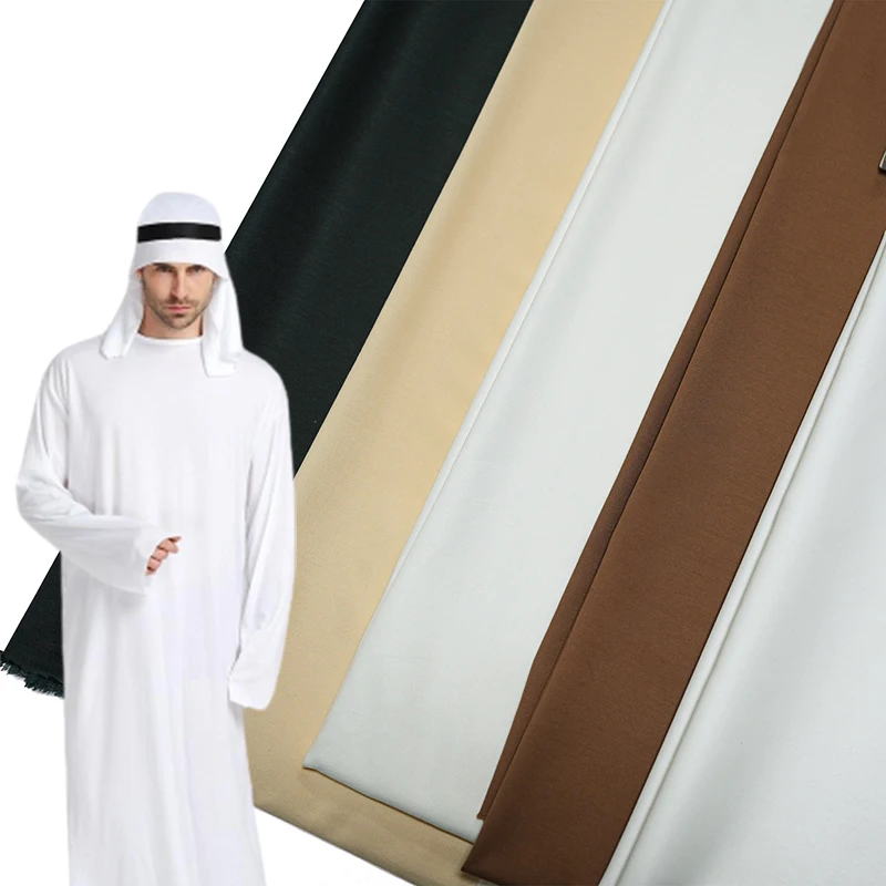 100% Spun Polyester Fabric Woven Plain Men Arabian Arabic White Muslim ...