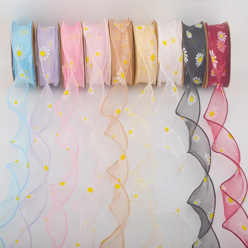 Small Daisy Fishtail Yarn Ribbon Floral Ribbon Chiffon Korean Bouquet ...