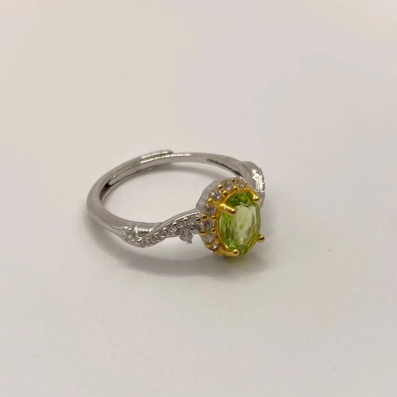 Elegant Luxury S925 Silver Gemstone Ring Natural Olivine Fine Jewelry And Diamond Inlays Factory ...