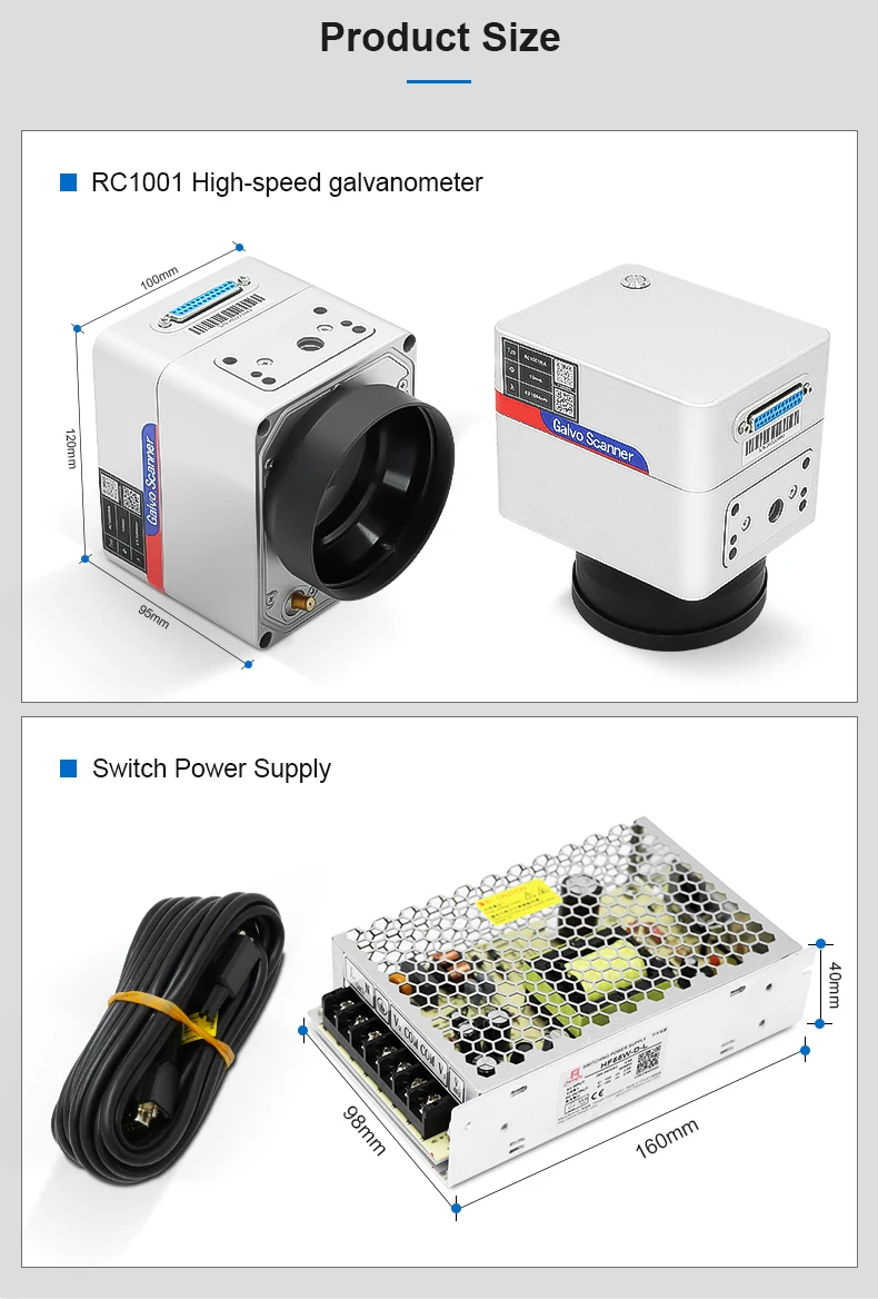 Rc1001 Fiber Laser Scan Galvo Head Set 1064nm Apeature 10mm Galvanometer Scanner With Power ...