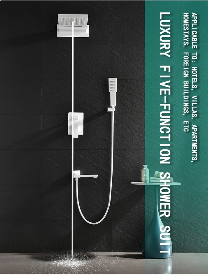 White Side-Entry Wall Shower System, Temperature Control Handle Mist ...