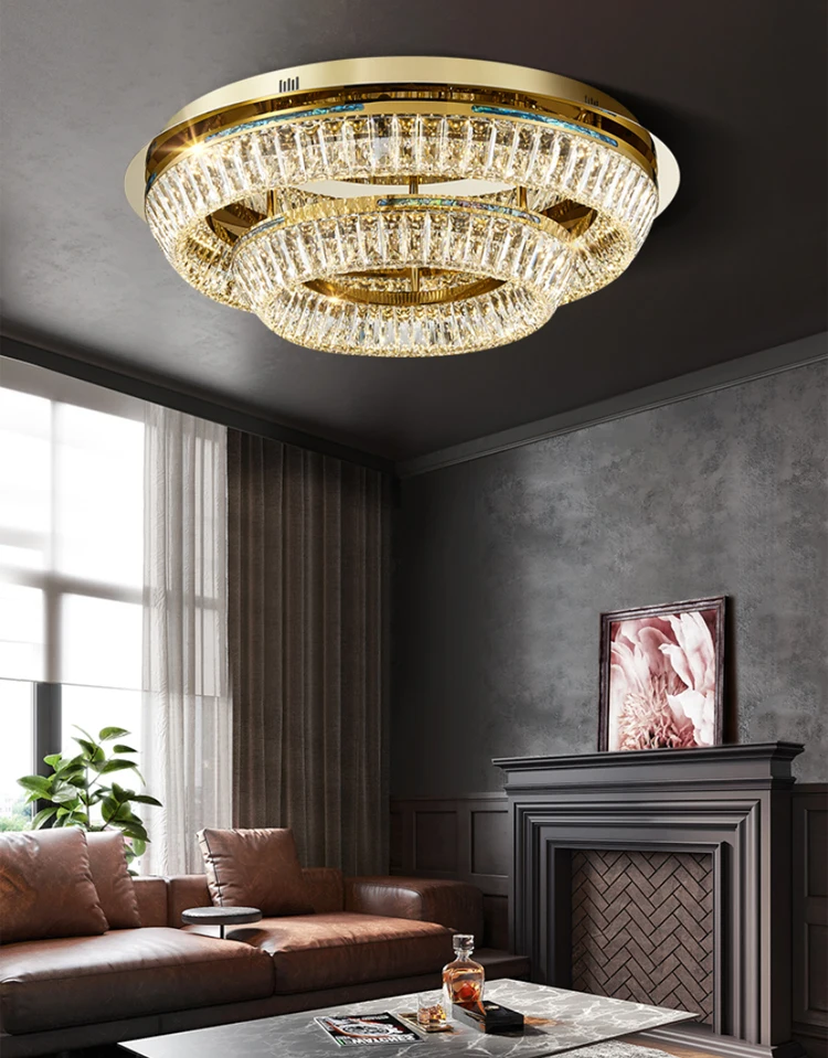 Hotel Bedroom Round Flush Mount Crystal Ceiling Lamp Home Decor Nordic ...