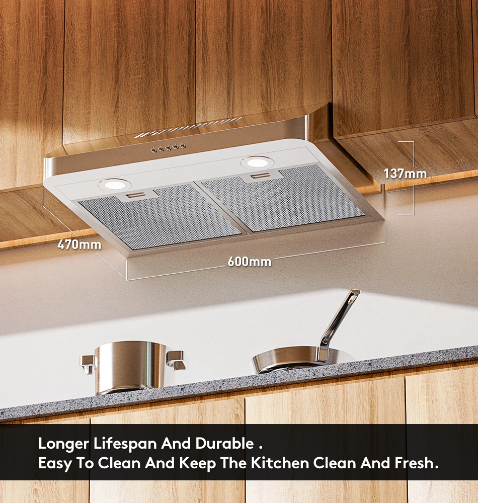 Powerful Range Hood Smoke Extractor 600/700/900mm Stainless Steel Body ...