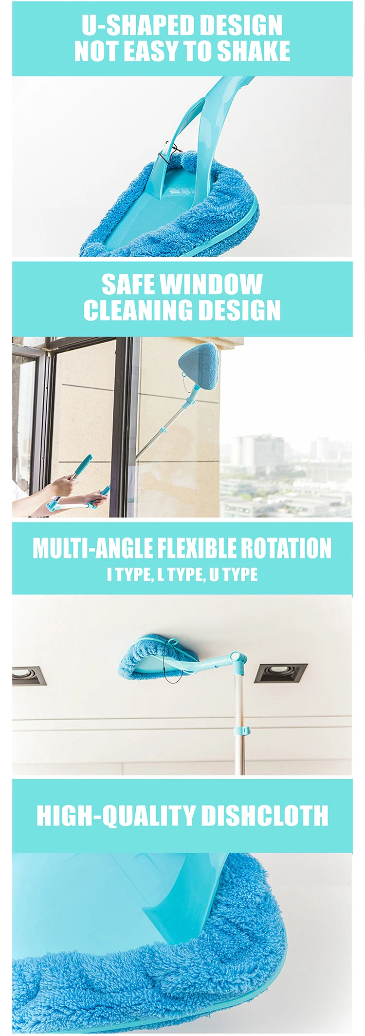 Wholesale U Shape Adjustable Professional Telescopic Window Cleaner For ...