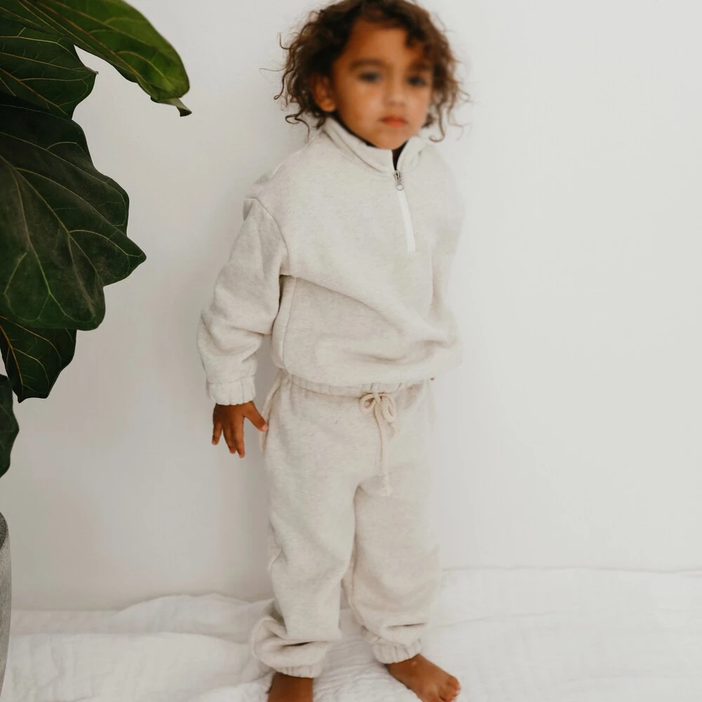 Kids Sweatsuits Custom Quarter Zip Fleece Pullover Loose Sweatpants ...