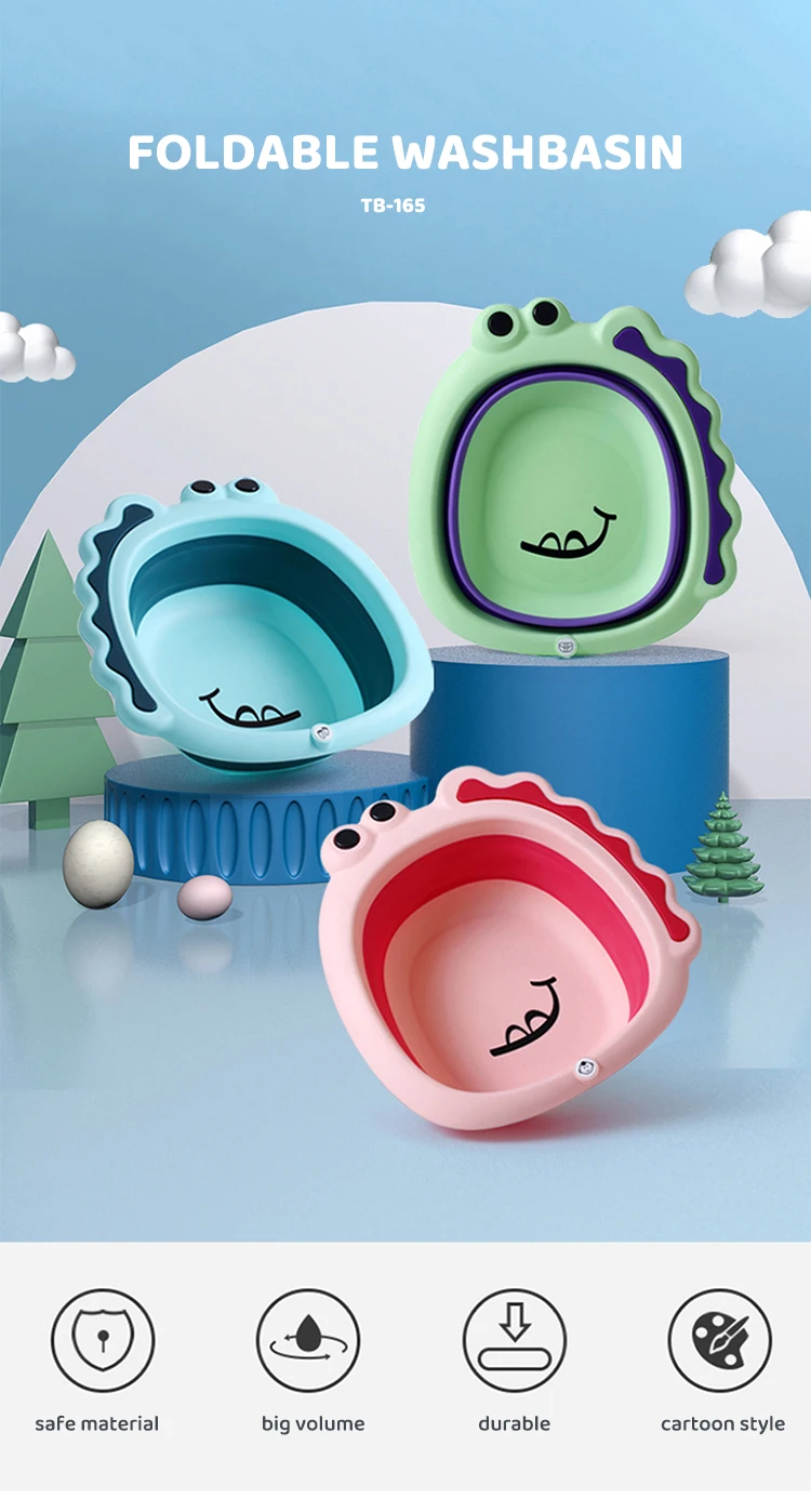 Cartoon Style Baby Seperate Basin Portable Plastic Folding Kids Wash ...