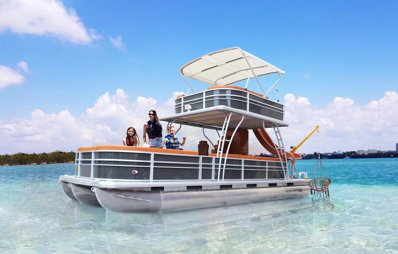 28ft 300HP Tritoon Pontoon Boat with Bathroom for Sale