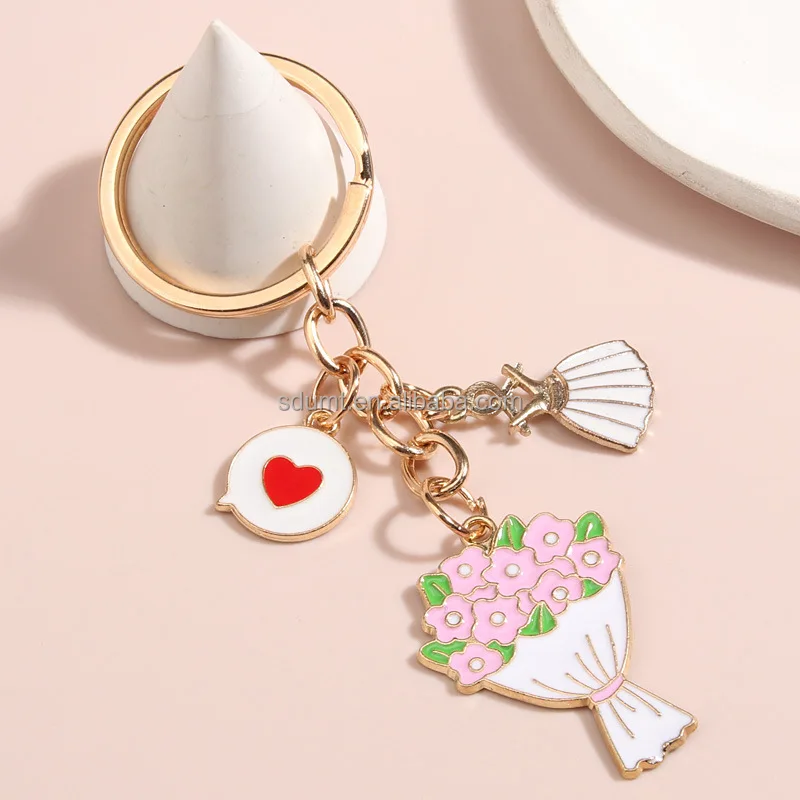 Custom Cute Enamel Keychain Sun Rainbow Dress Heart Key Ring Flower Key ...