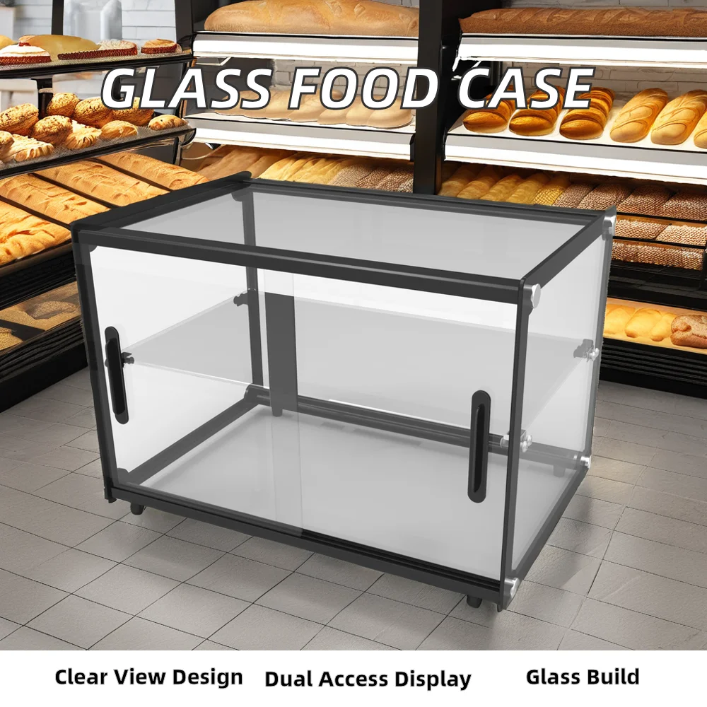 Cake display Commercial Catering Glass Showcase Square Four-Sided Safe ...