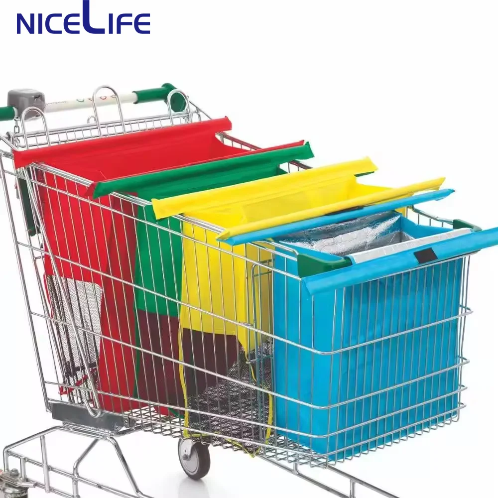 Reusable Set Of 4 Grocery Cart Folding Insulated Trolley Shopping ...