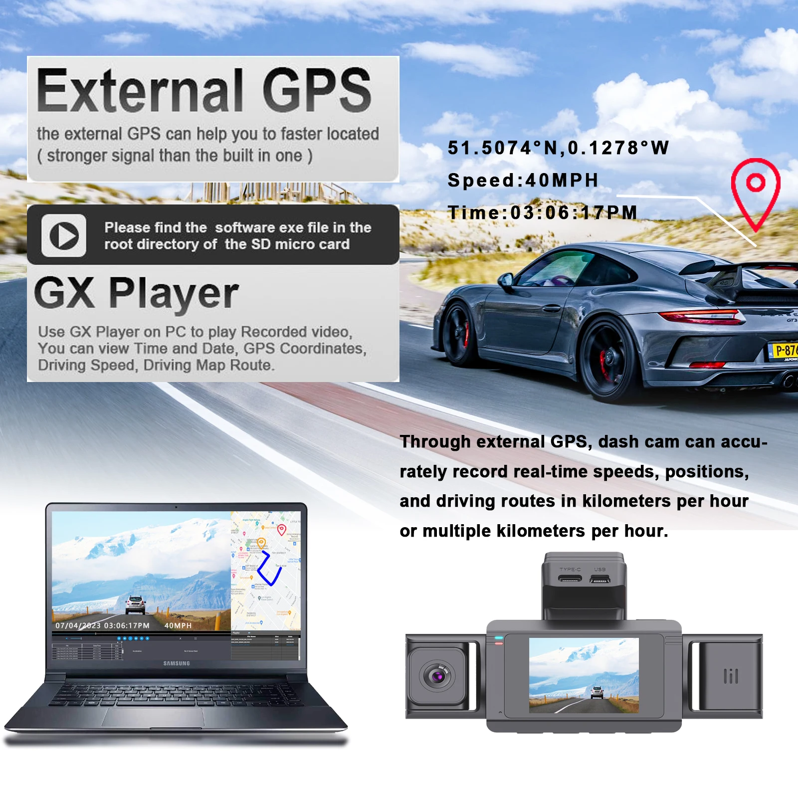 New Car Dvr Mini Wifi GPS 4k Car Black Box 4k 3 Lens Dashcam Front and ...