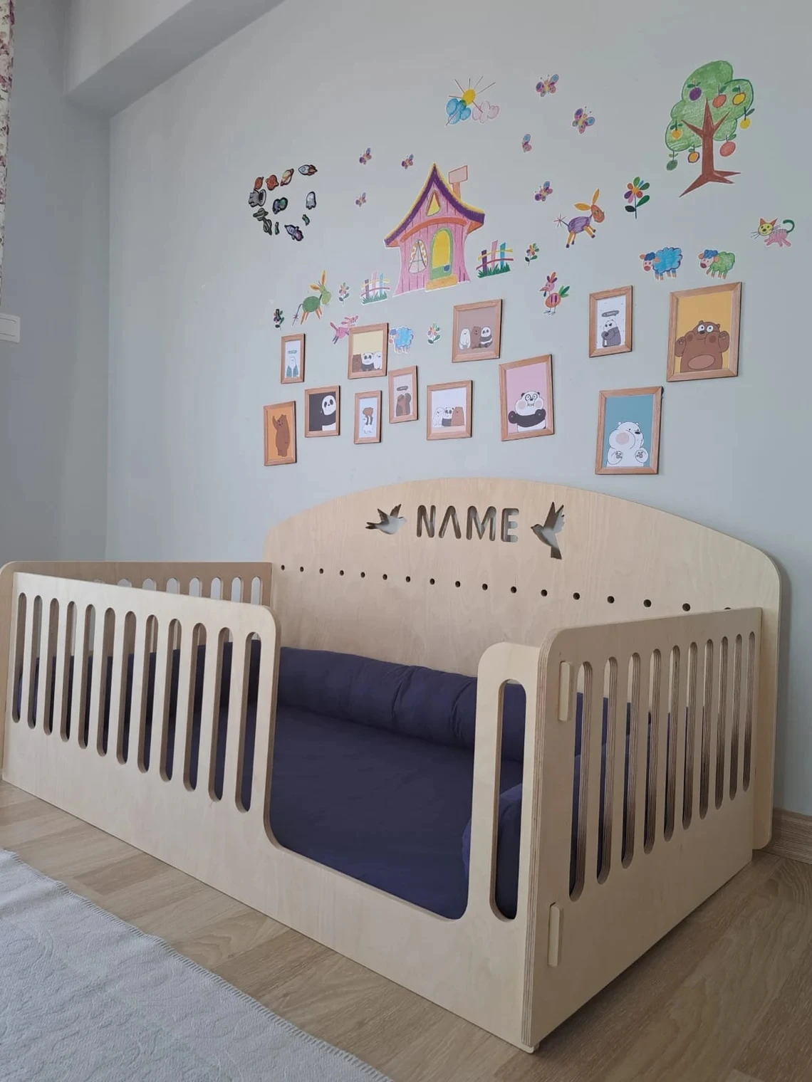 Montessori Kindergarten Nursery Floor Crib Bed Montessori Platform Bed ...