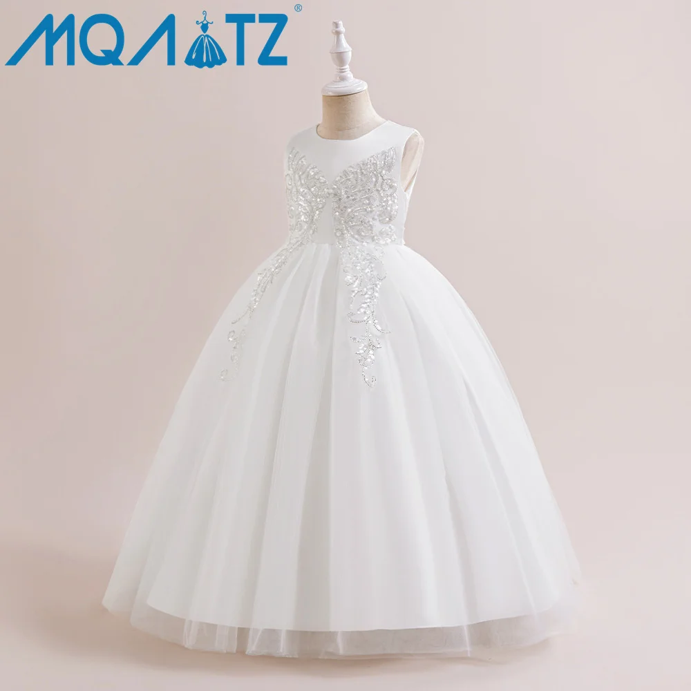 Mqatz Elegant White Wedding Dress For Kids Girls 8 To 12 Years Prom ...