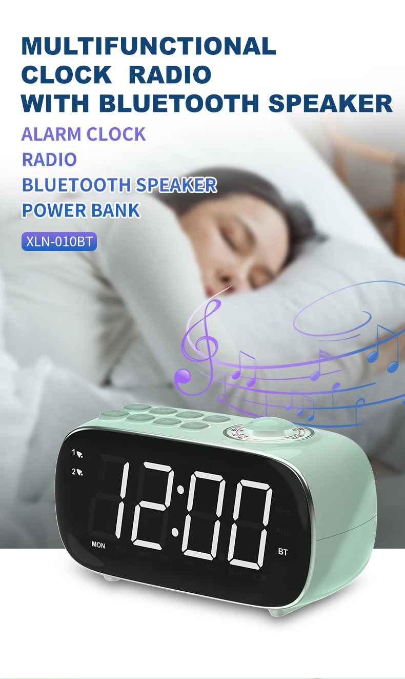 Portable Black Green Led Hd Screen Fm/am Home Alarm Clock Radio - Buy ...