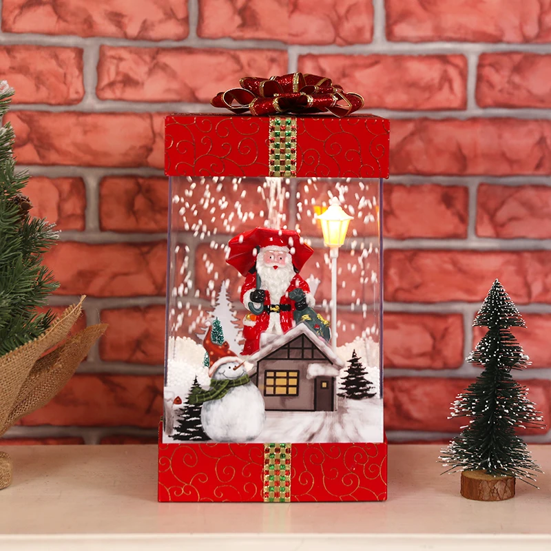 LED Lighted Square Gift Box With Santa Figure $ Snowing Scene for ...