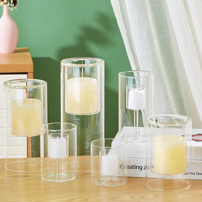 Transparent Double-layer High Borosilicate Glass Candle Holder Ornament ...