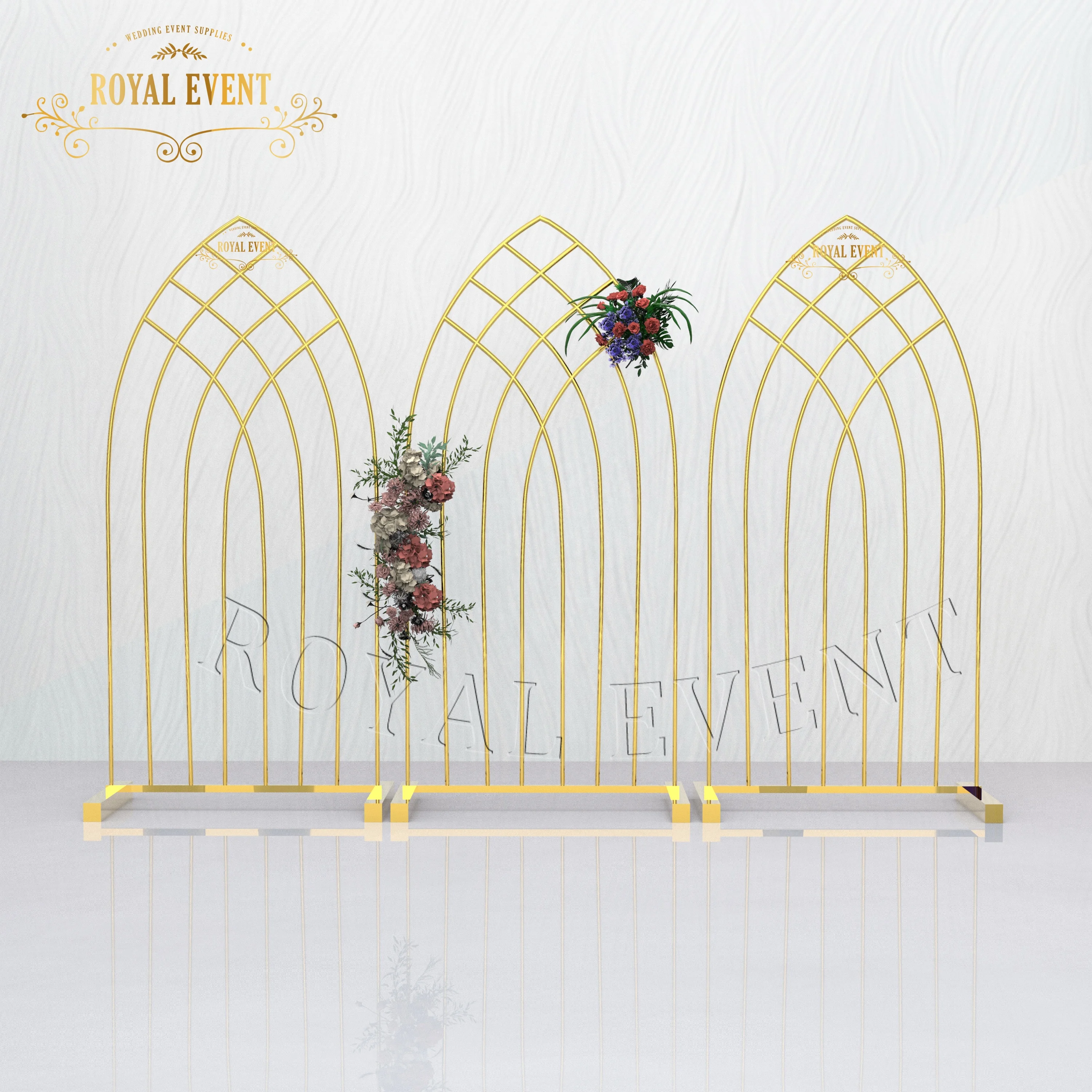 Wholesale Wedding Stage Backdrop Stand Gold Stainless Steel Arch Mesh ...