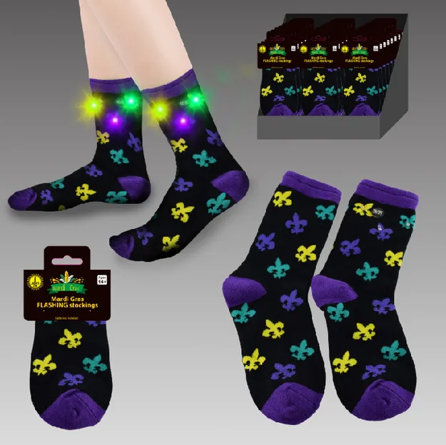 Custom Led Mardi Gras Socks Carnival Women Adult Wholesale Light Up ...