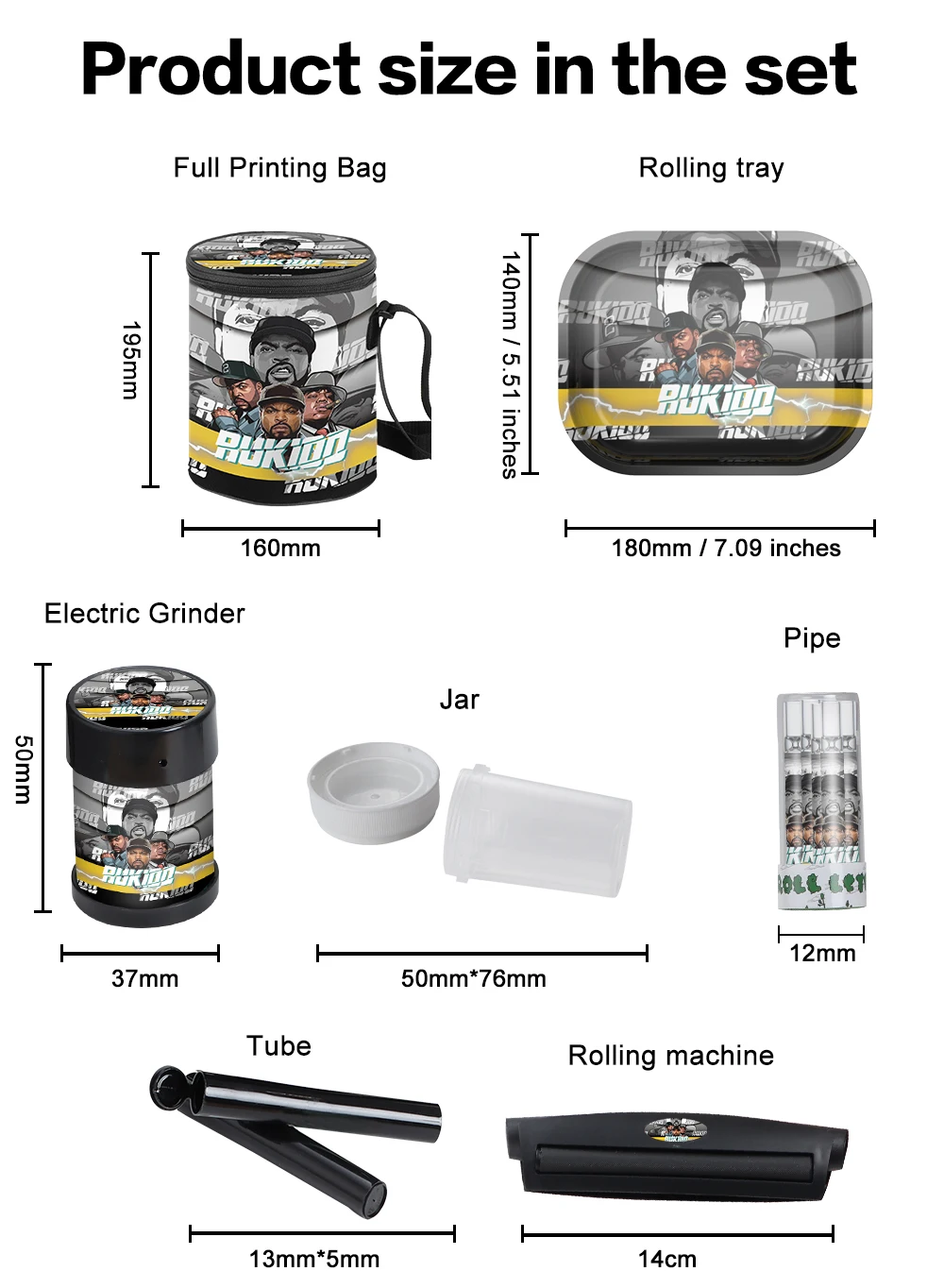 Rukioo Custom 7 In 1 Smoking Accessories Kit Bucket Bag Set With ...