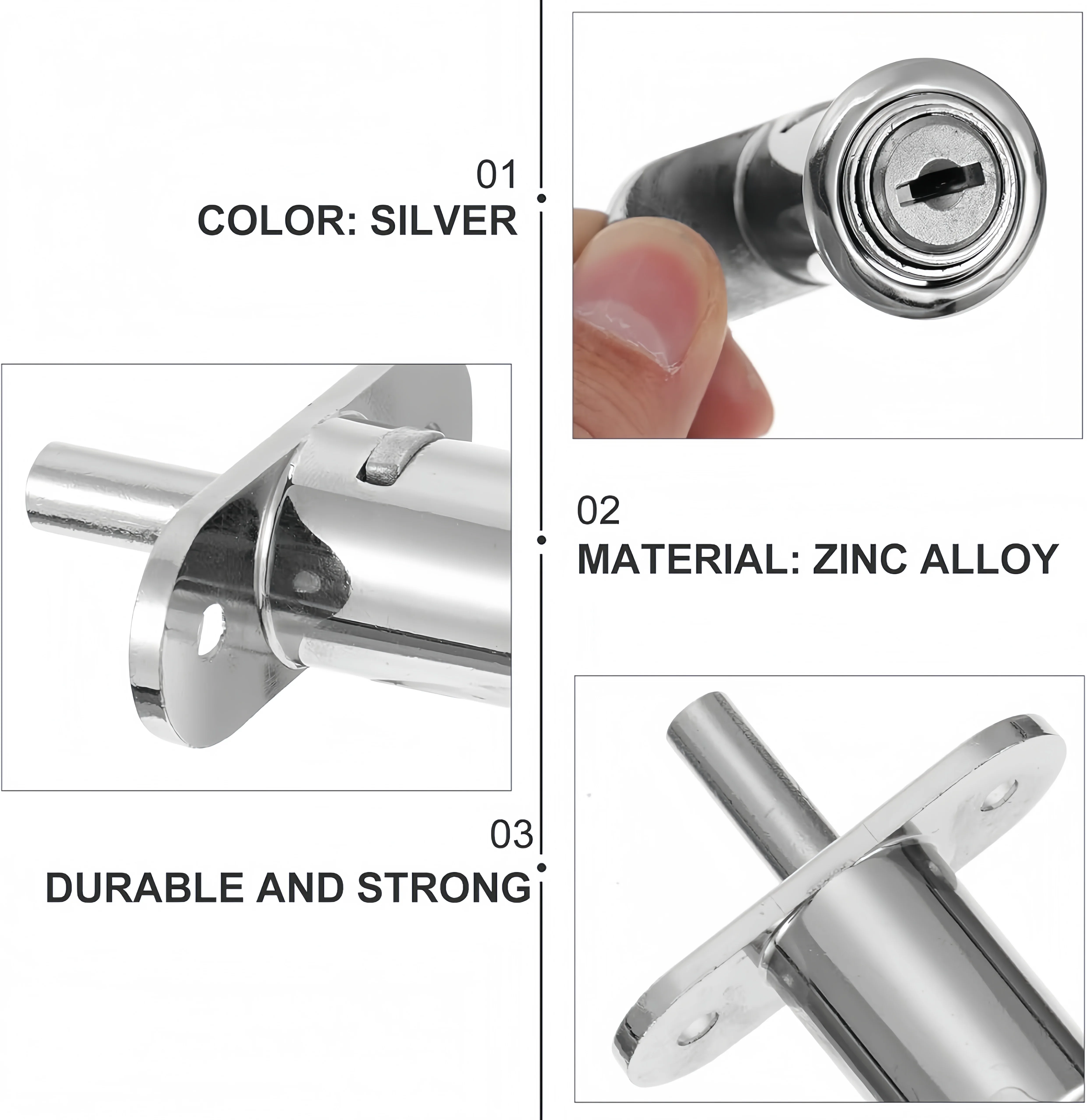 Zinc Alloy Zinc Plated Silver Cylindrical Lock for Cabinets Drawers ...