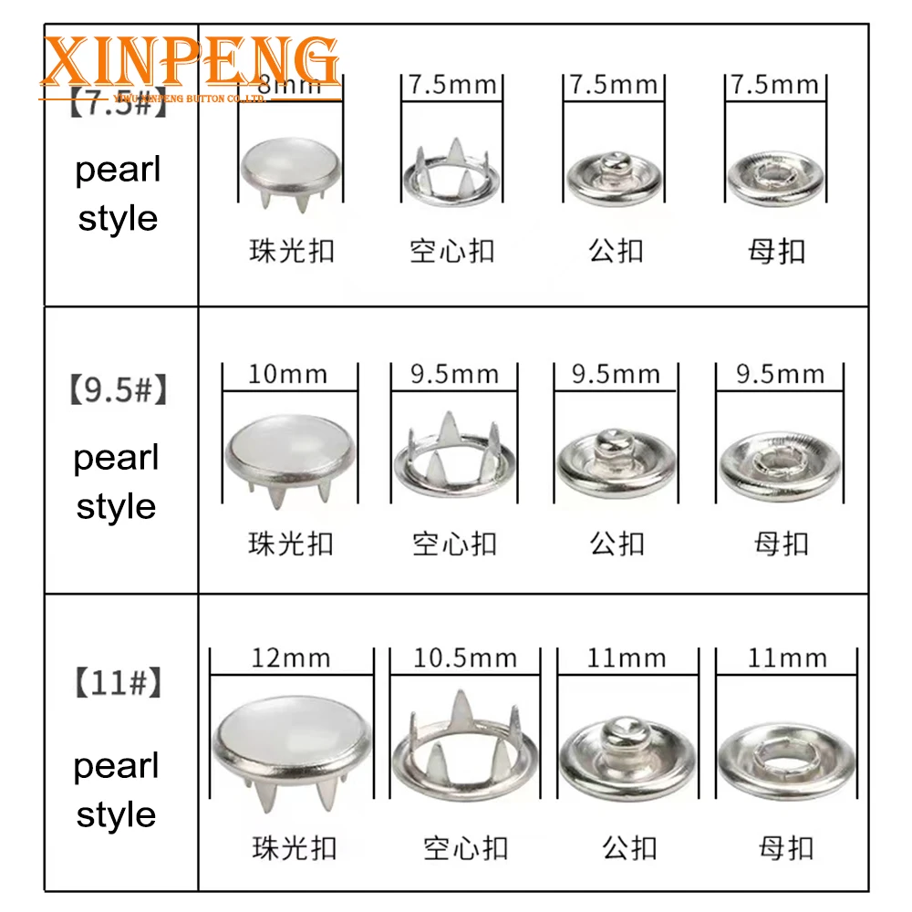 Button Custom Stainless Steel Ring Cap Pearl Four Parts Brass Metal ...
