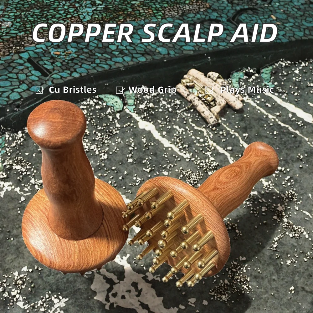 COPPER & PEAR WOOD SCALP MASSAGE TOOL Fine Teeth Massage Brush for ...