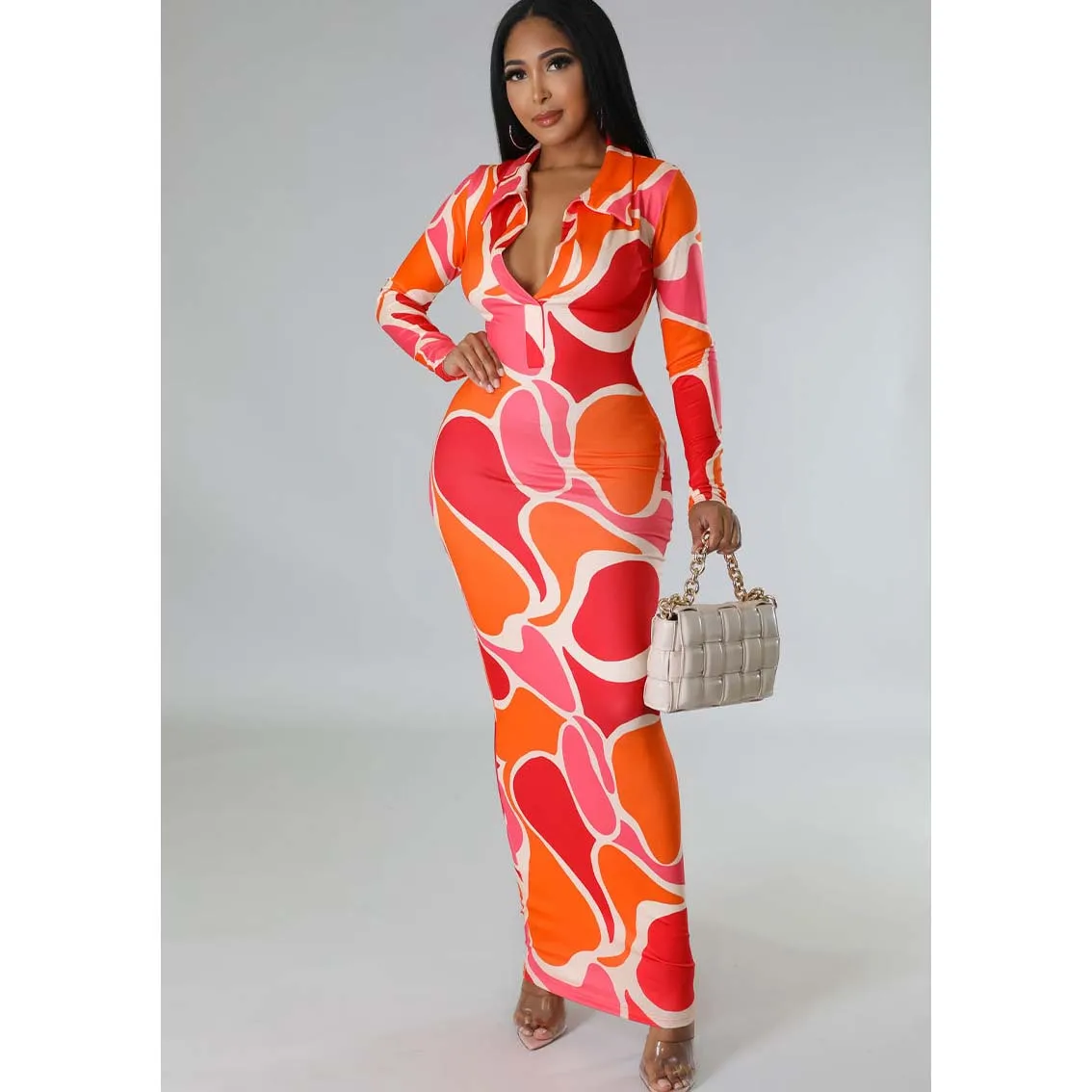 Fs10461d Casual Fashion Print Women Long Sleeve Maxi Dress - Buy ...