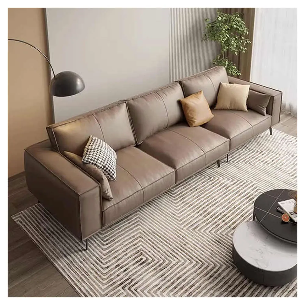 Italian Minimalist Leather Luxury Sofa Straight Four-seat Modern Latex ...