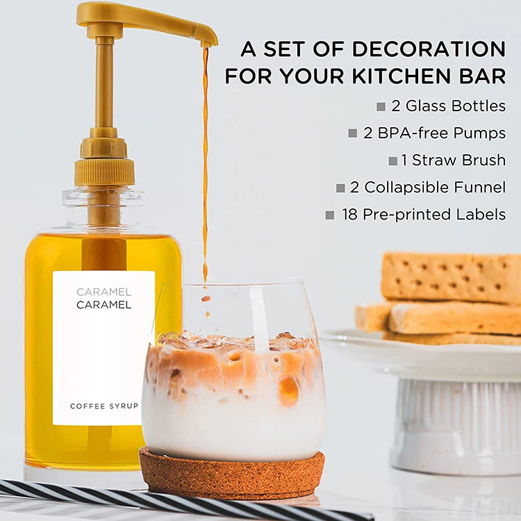 Luxury Glass Syrup Dispenser with Golden Pump for Coffee
