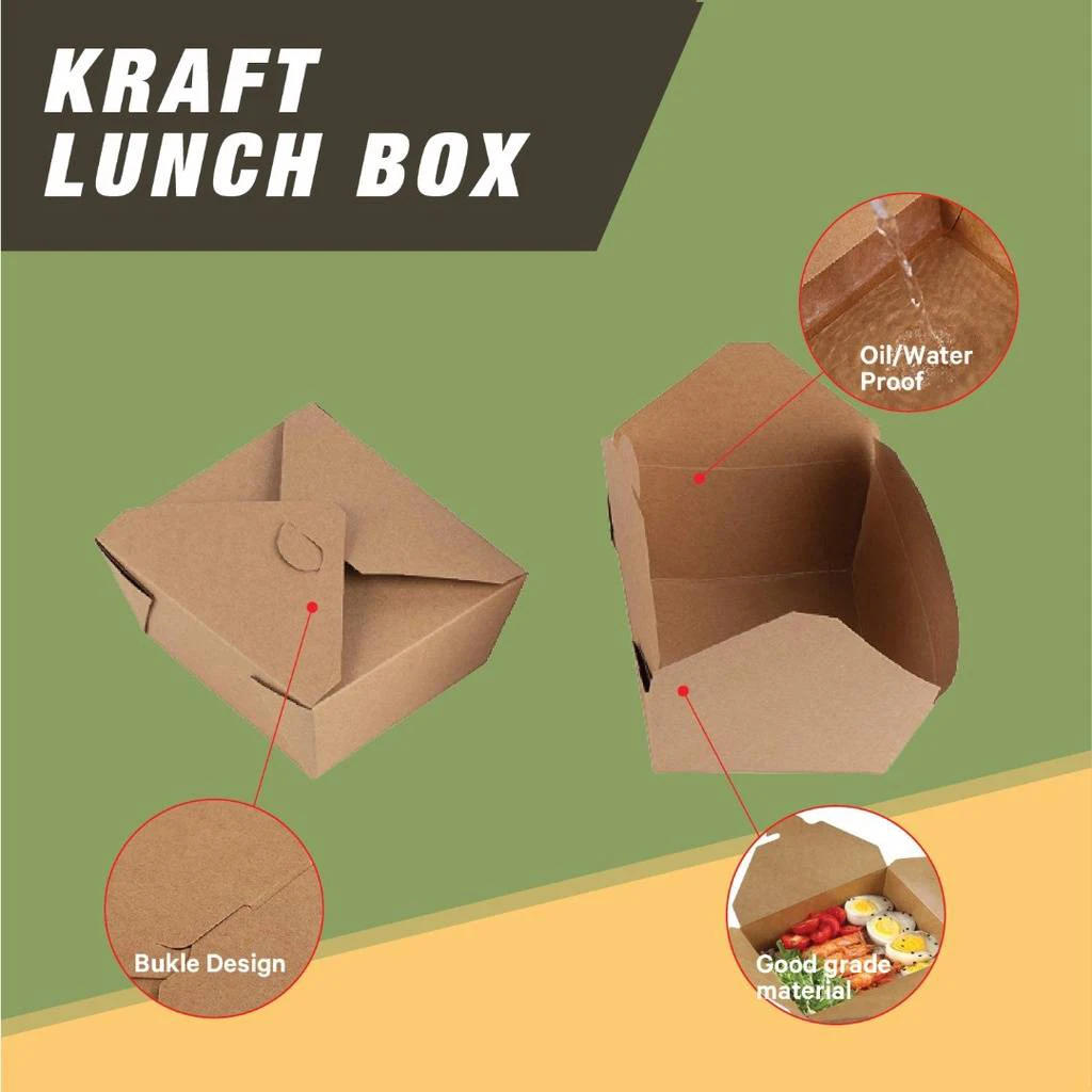 Disposable Microwave Safe Kraft Paper Lunch Box Brown Cardboard Bento ...
