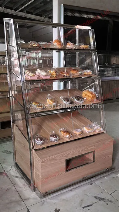 Customized Wood And Metal Food Kiosk Design Counter Display Bread Table ...
