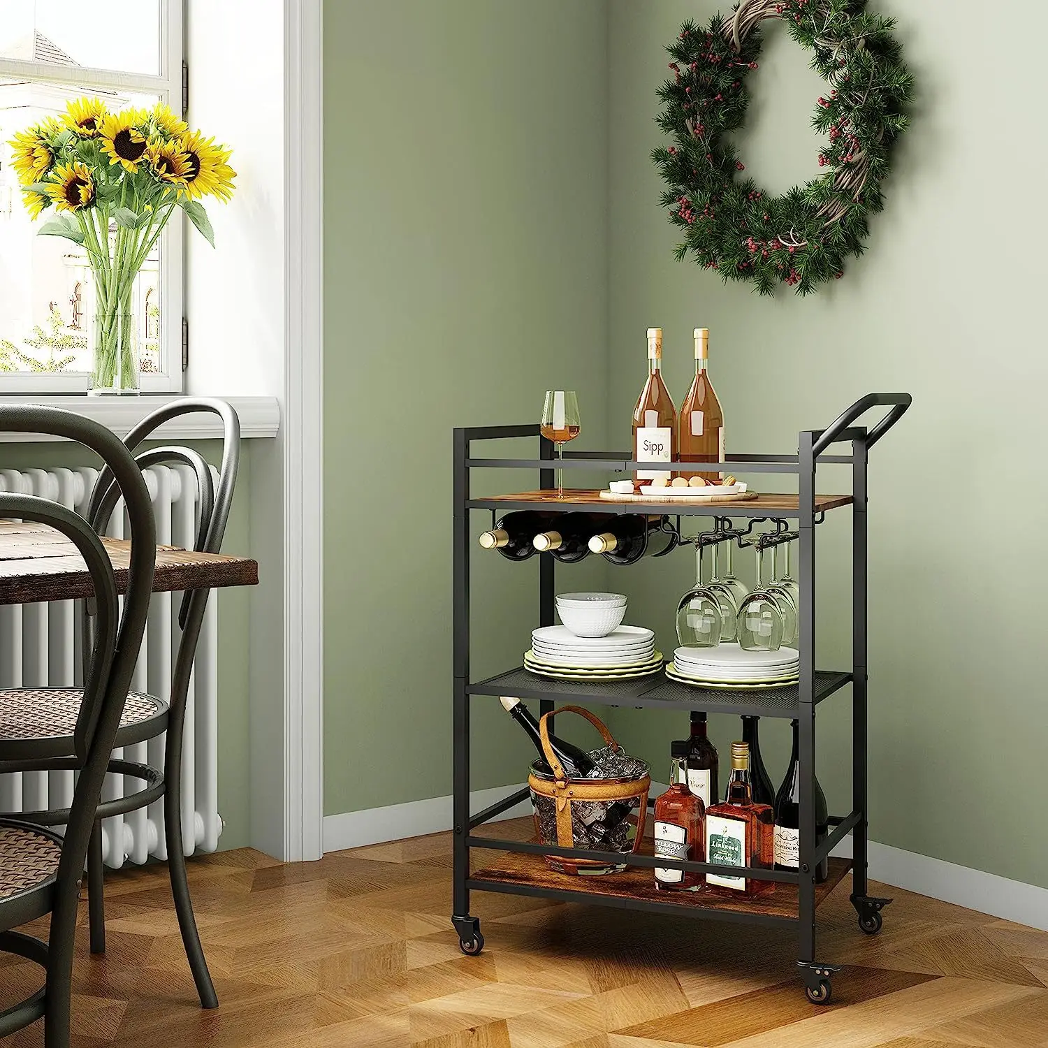 JINFU Industrial Mobile Kitchen Shelf Rolling Drink Trolley Carbon ...