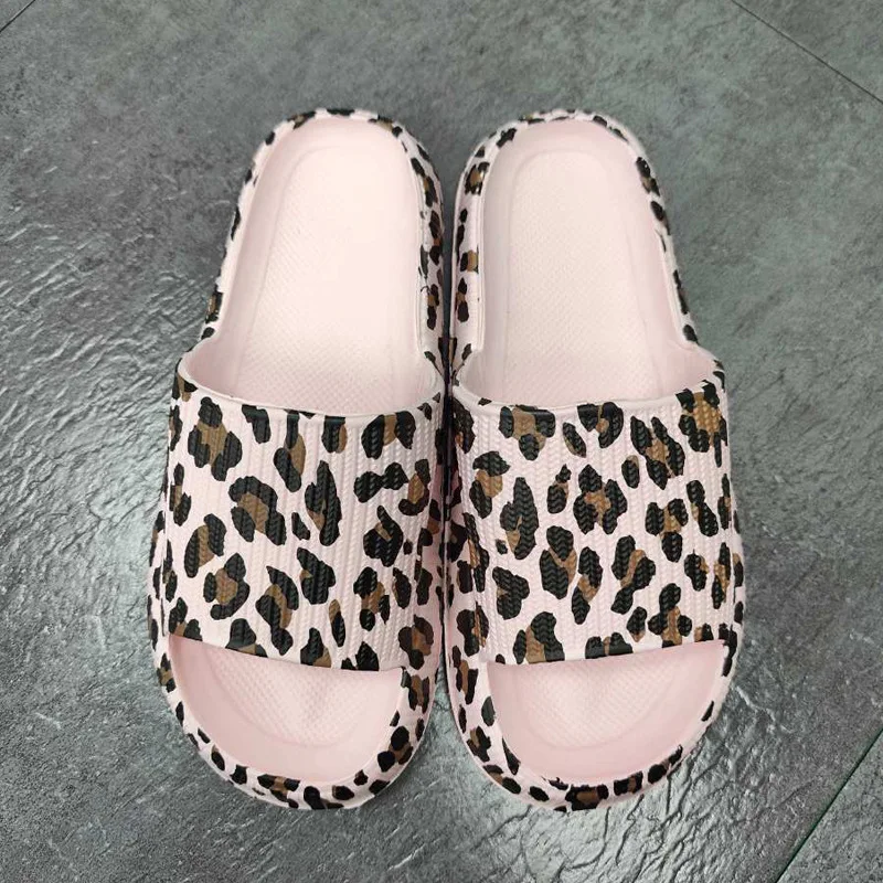 Leopard Thick Sole Sandals Walking On Clouds Open Toe Shoes Women ...