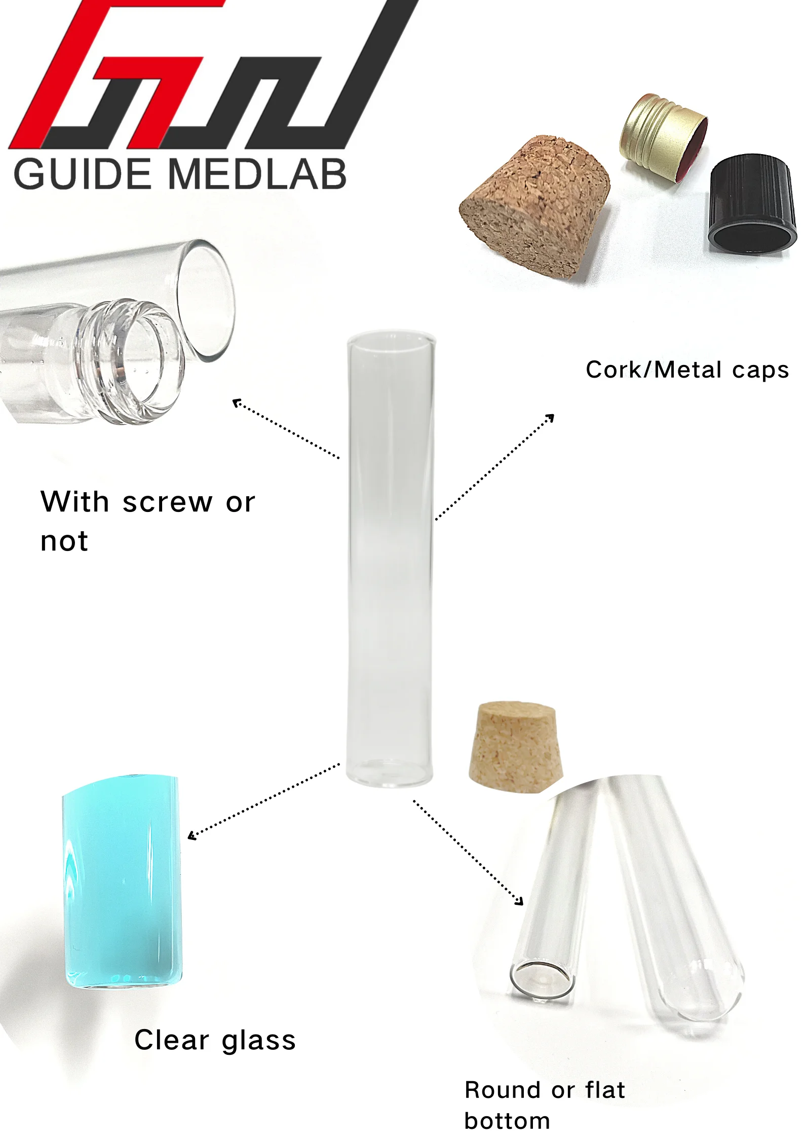 Guide Medlab Glass Test Tubes - Flat Bottom & Screw Cap