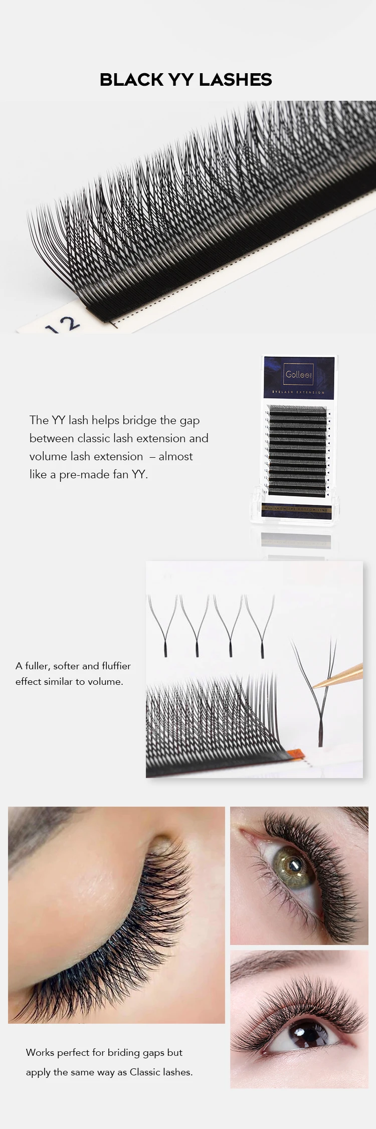 Gollee Eyelash Manufacturer Custom YY Shape Lash Extension Professional ...