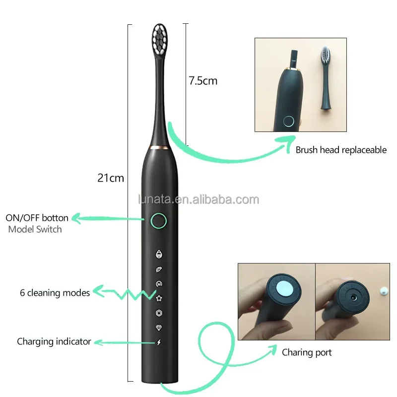 Home Adult New 6 Speed Electric Toothbrush USB Charging Rechargeable ...