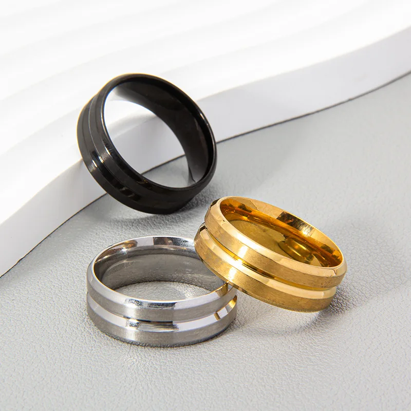 Wholesale Titanium Stainless Steel 8mm Wide Ring Matte Double Steps ...