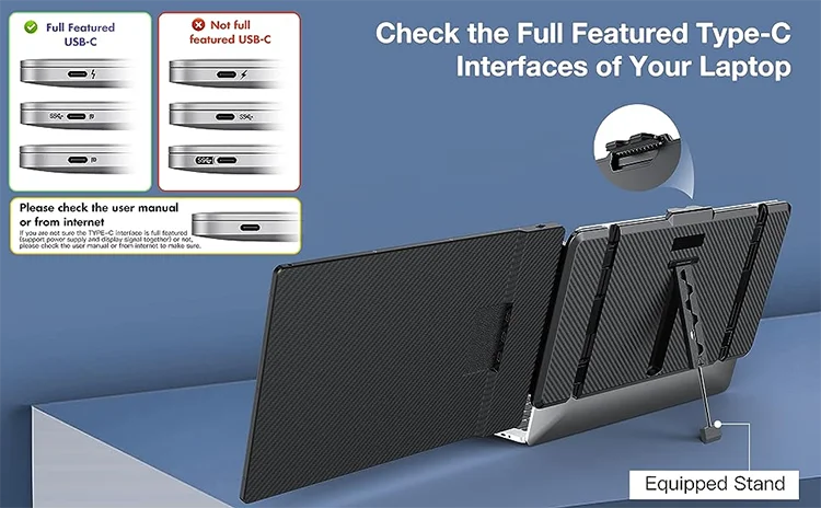 Folding Computer Monitor S1 - Portable 14 Inch FHD LCD