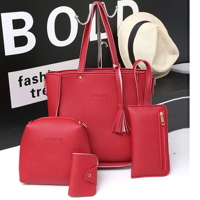 Fashion New Style Solid Color Bag Large Capacity Women's Rivet Four ...