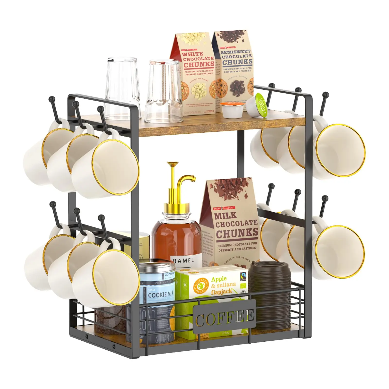 2 Tier Coffee Cup Holder,Coffee Mug Stand Holder Tree With Storage ...