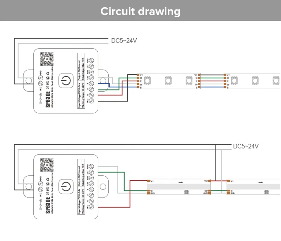 Sp630e Led Music Controller Support Pwm Single Color Cct Rgb Rgbw ...