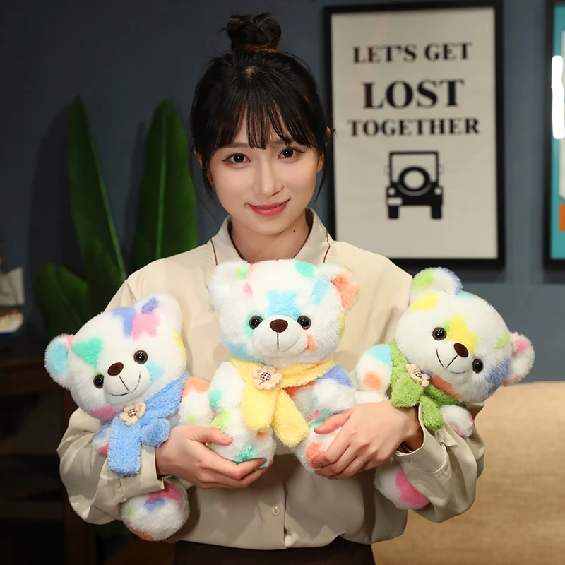 Colorful Valentines Ribbon Teddy Bear Plush Toy Soft Lovers Teddy Bear ...