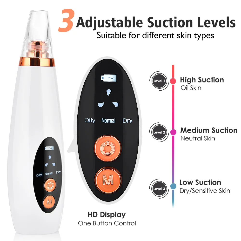 6 Suction Heads Rechargeable Facial Pore Deep Cleansing Tool Pimple ...