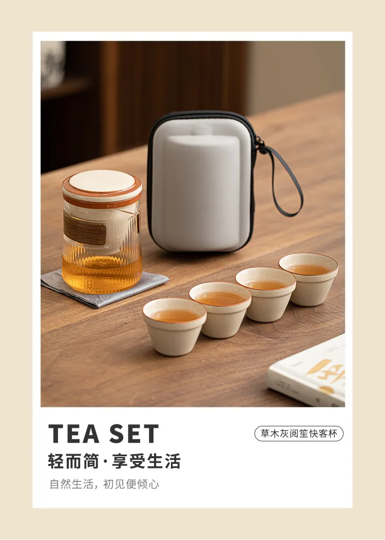 Portable Outdoor Travel Tea Set 5pcs Ceramic Camping 1 Tea Pot 4 Cups ...