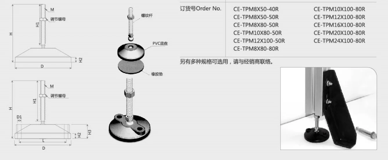 Heavy Duty 50mm M8 M10 M12 Stud Mount Swivel Base Adjustable Furniture ...