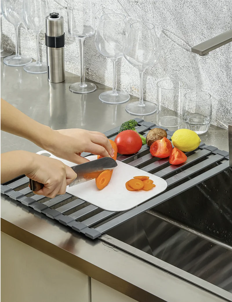 Premium Quality Aluminum Sink Rack Kitchen Sink Rack Silicone Rollable ...