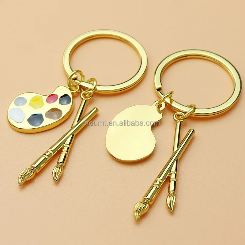 Creative Metal Keychain Custom Logo Palette Brush Keyring Painting Art ...
