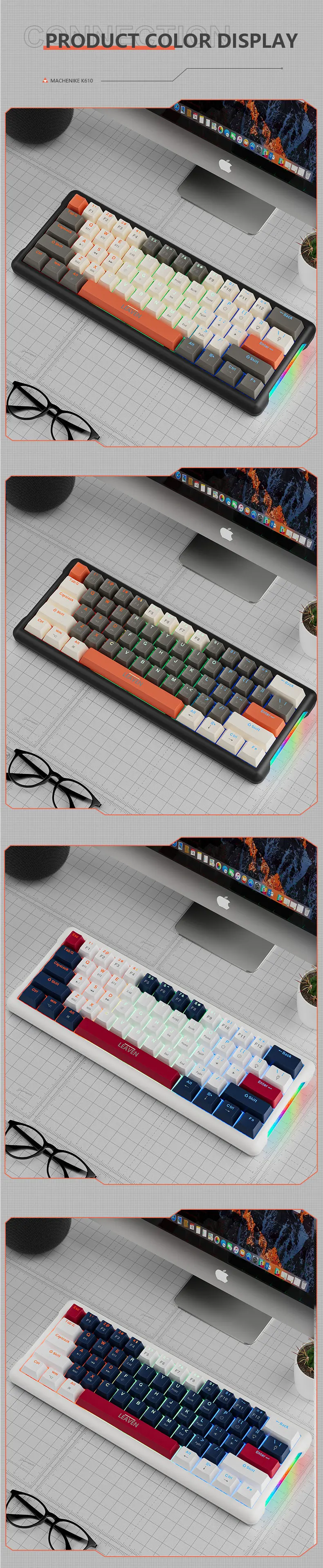 LEAVEN K610 Wireless Mechanical Keyboard - Ergonomic & RGB