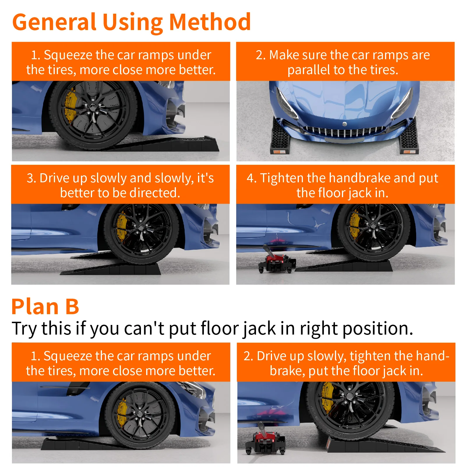 Low Profile Car Plastic Ramps with Anti-Slip Mat - Workercare