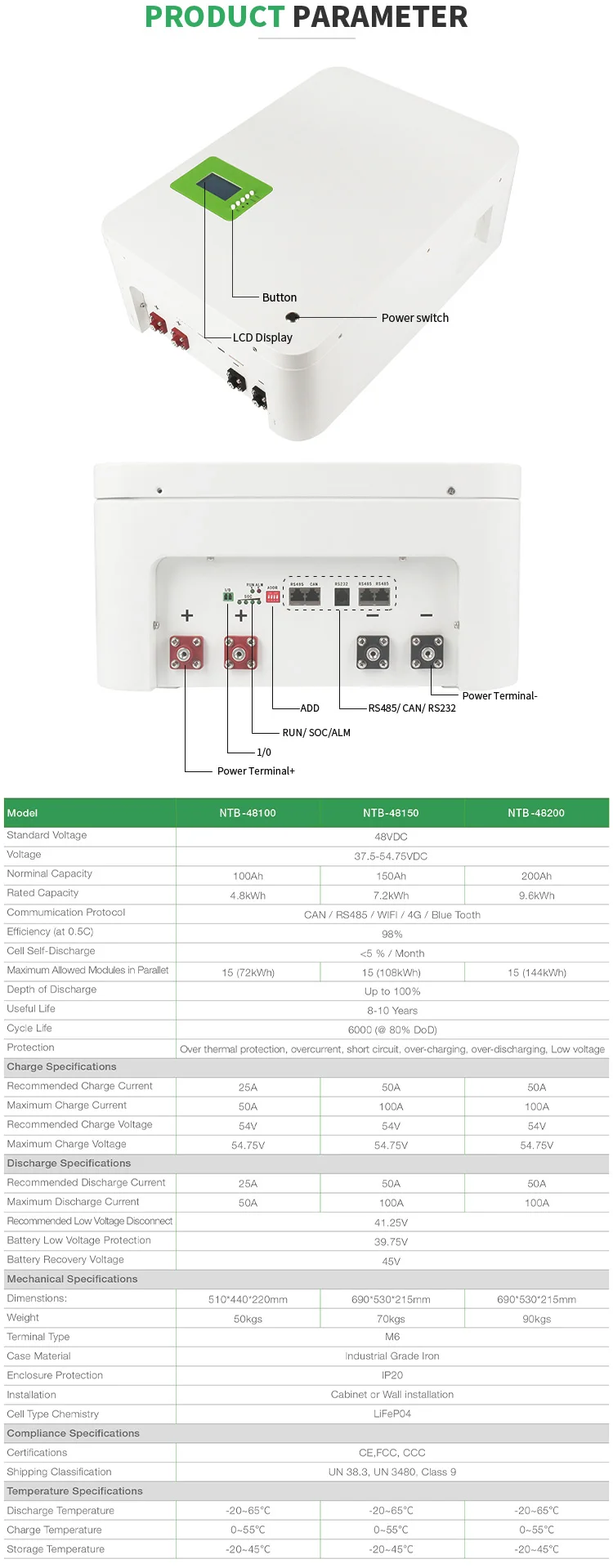 Lithium Solar Storage Byd Blade Lifepo4 Battery 7kwh 138ah 48v 51.2v ...